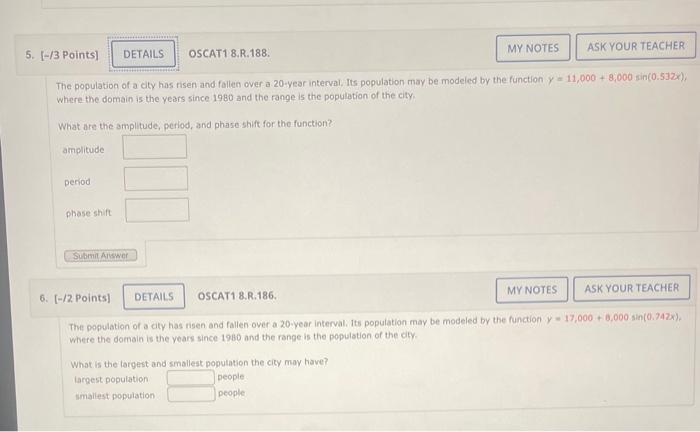 Solved The population of a city has risen and fallen over a. | Chegg.com