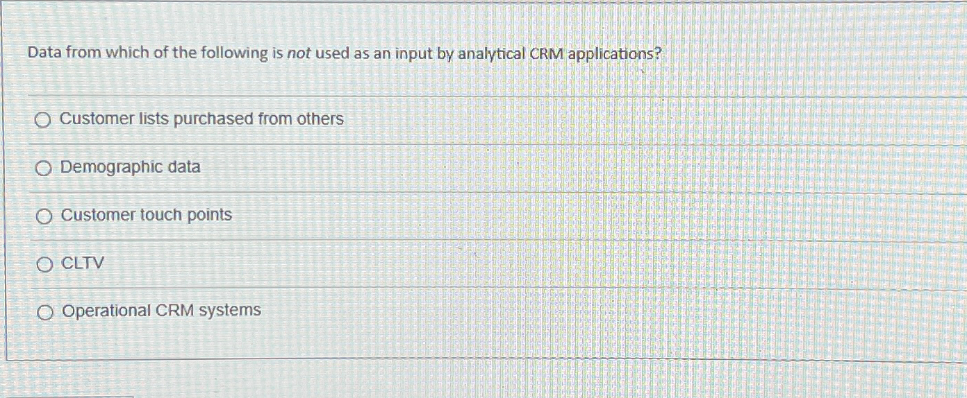 Solved Data from which of the following is not used as an | Chegg.com