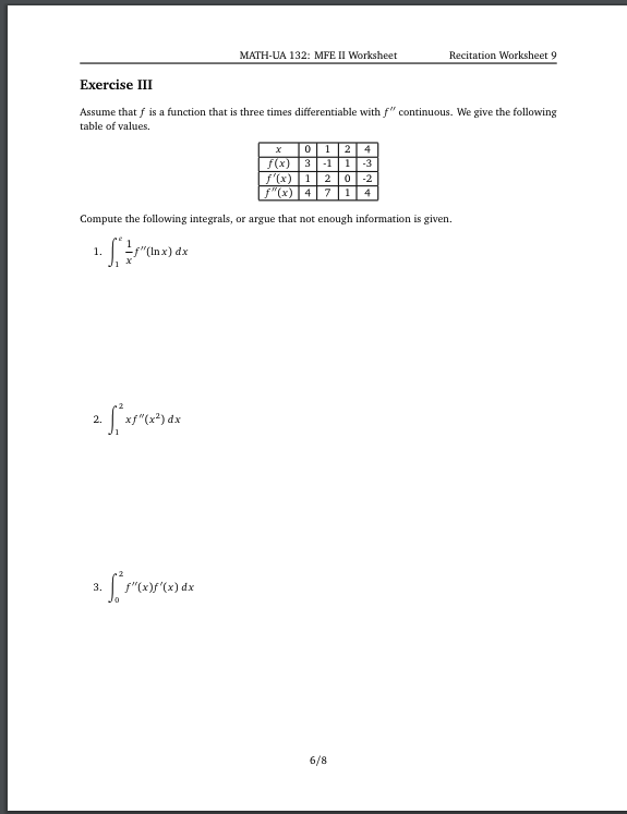 Solved Exercise IIIAssume that f ﻿is a function that is | Chegg.com