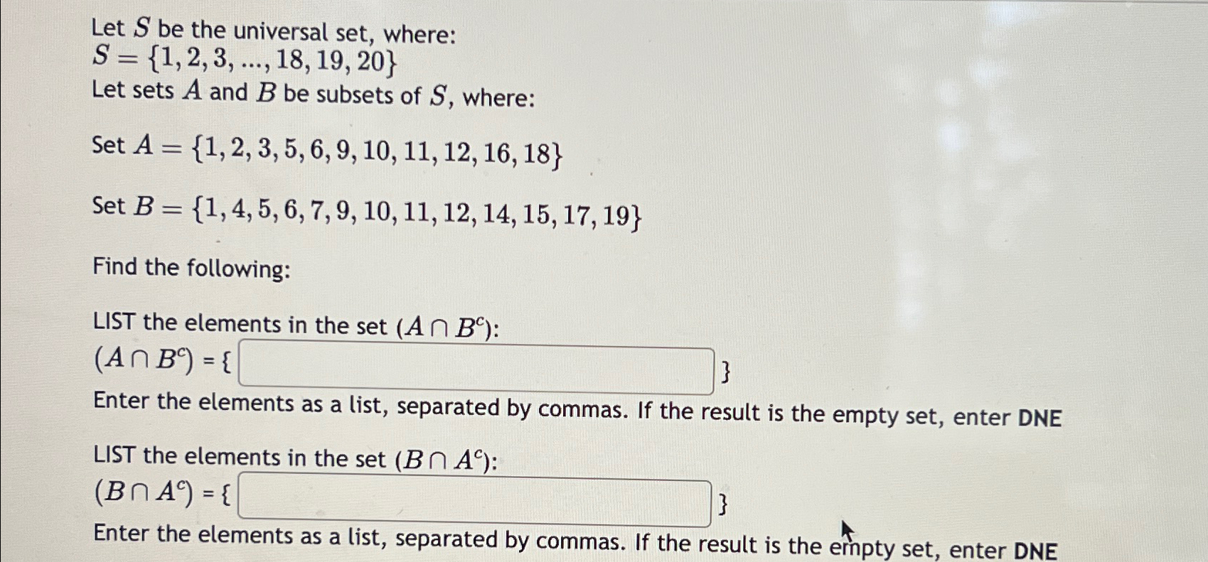Solved Let S ﻿be the universal set, | Chegg.com