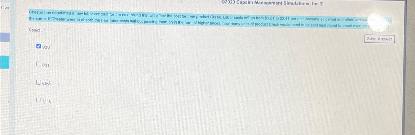 Solved (c) 2023 ﻿Capsim Management Simulations, | Chegg.com