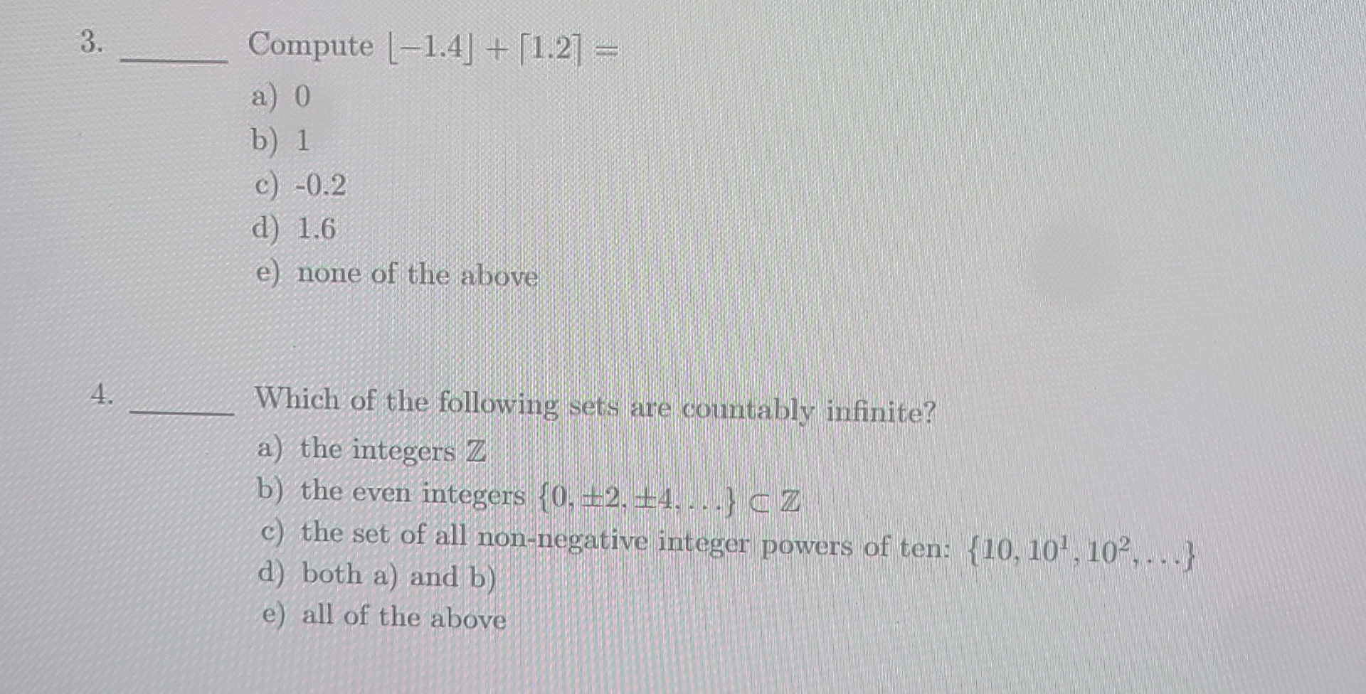 ﻿Compute a) 0b) 1c) -0.2d) 1.6e) ﻿none of the | Chegg.com