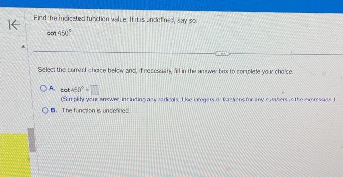 Solved Find the indicated function value. If it is | Chegg.com