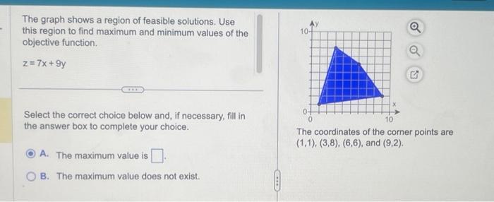Solved The graph shows a region of feasible solutions. Use | Chegg.com