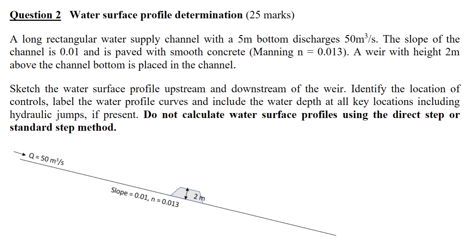Solved Question 2 ﻿Water surface profile determination (25 | Chegg.com