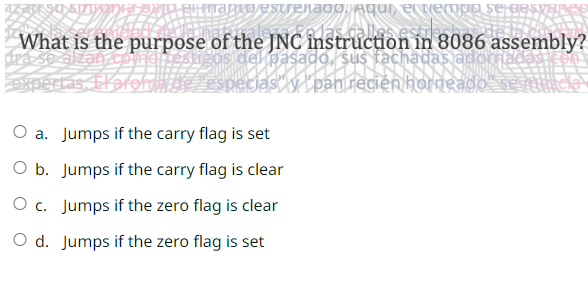 Solved What is the purpose of the JNC instruction in 8086 | Chegg.com