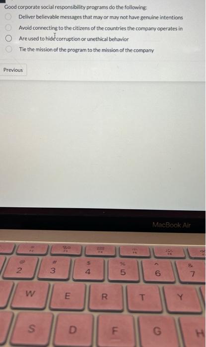 Solved Good corporate social responsibility programs do the | Chegg.com