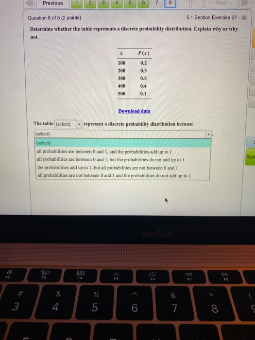 Solved Determine whether the table represents a discrete | Chegg.com