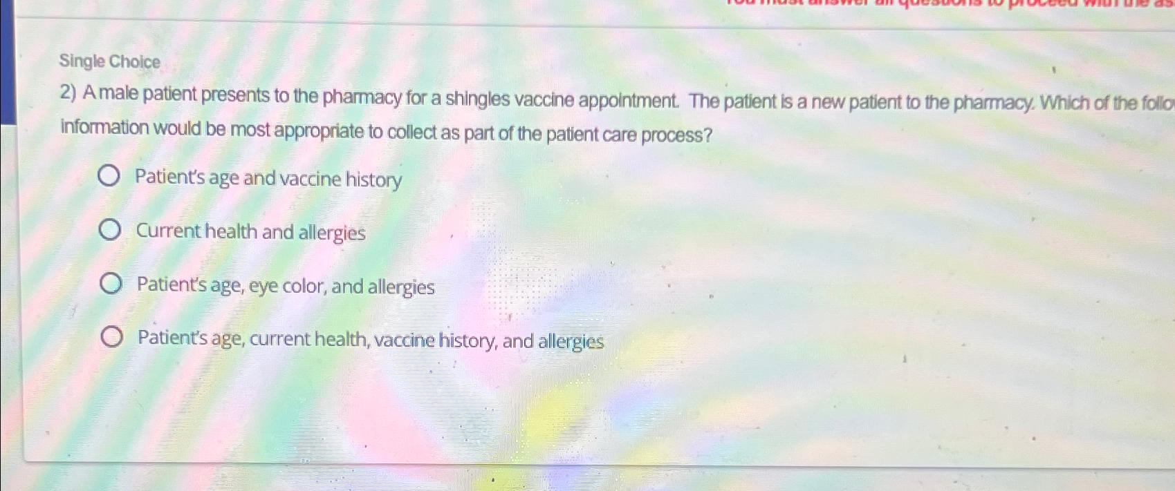 Solved Single ChoiceA male patient presents to the pharmacy | Chegg.com