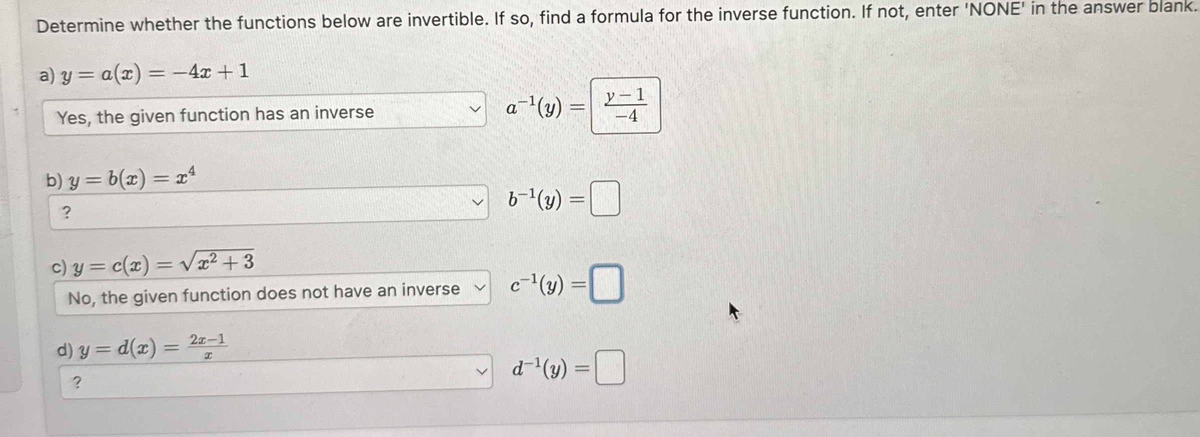 Solved Determine whether the functions below are invertible. | Chegg.com