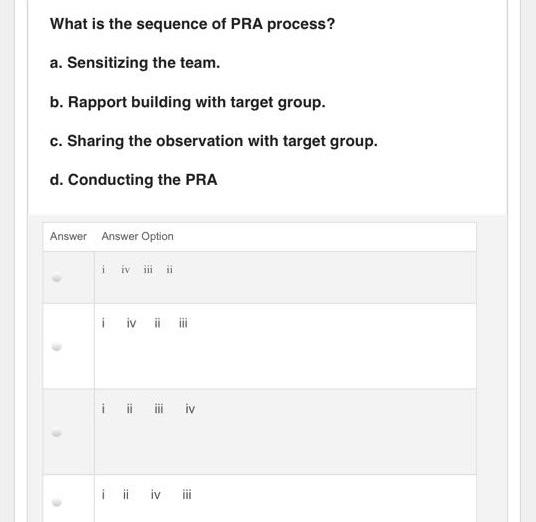 Solved What is the sequence of PRA process? a. Sensitizing | Chegg.com