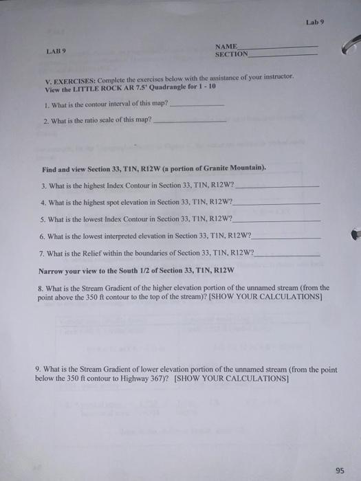 Solved Lab 9 LAB 9 NAME SECTION V. EXERCISES: Complete the | Chegg.com