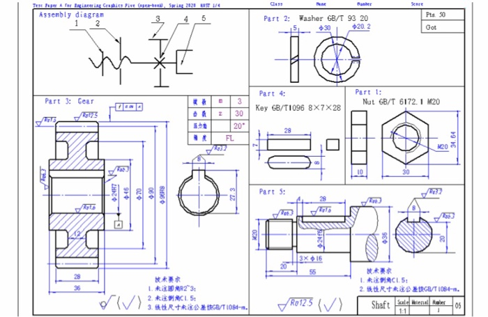 Solved 1. Drawing assembly drawing: according the given five | Chegg.com