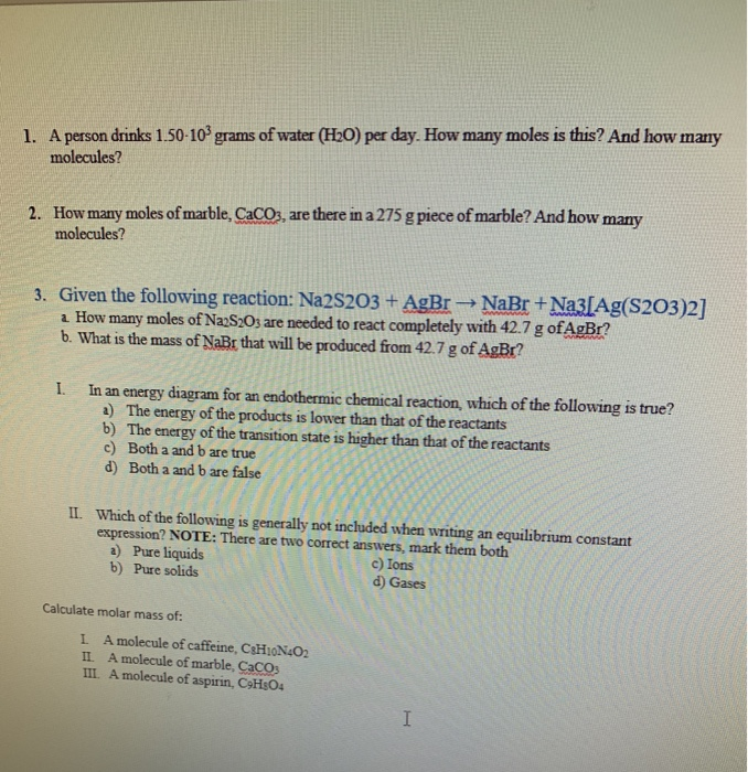 Solved 1. A person drinks 1.50-10 grams of water (H2O) per | Chegg.com