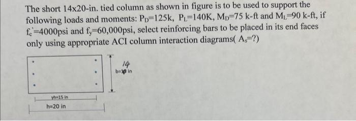 Solved The short 14×20-in. tied column as shown in figure is | Chegg.com