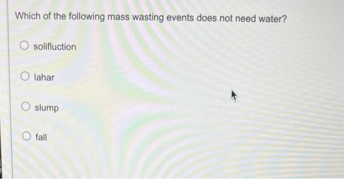 Solved Which of the following mass wasting events does not | Chegg.com
