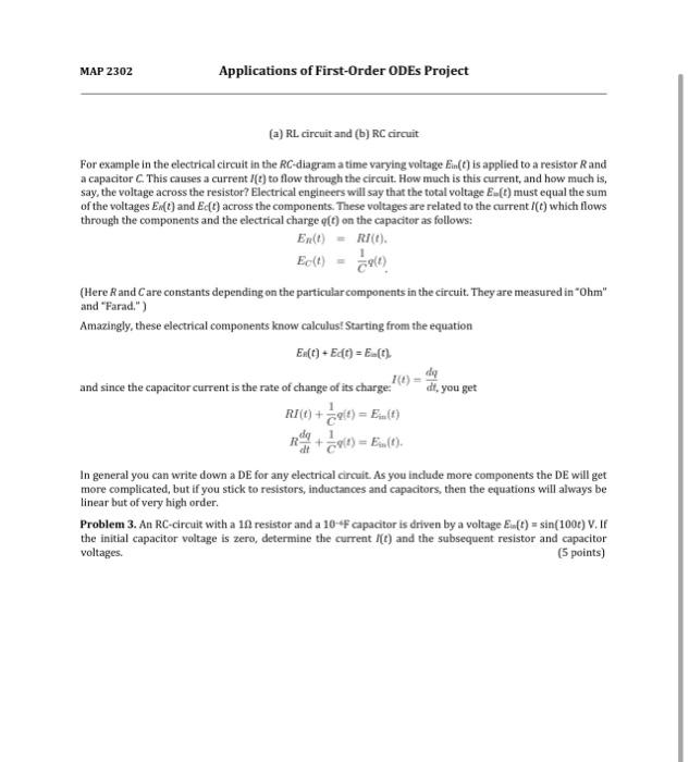 Solved MAP 2302 Applications of First-Order ODEs Project | Chegg.com