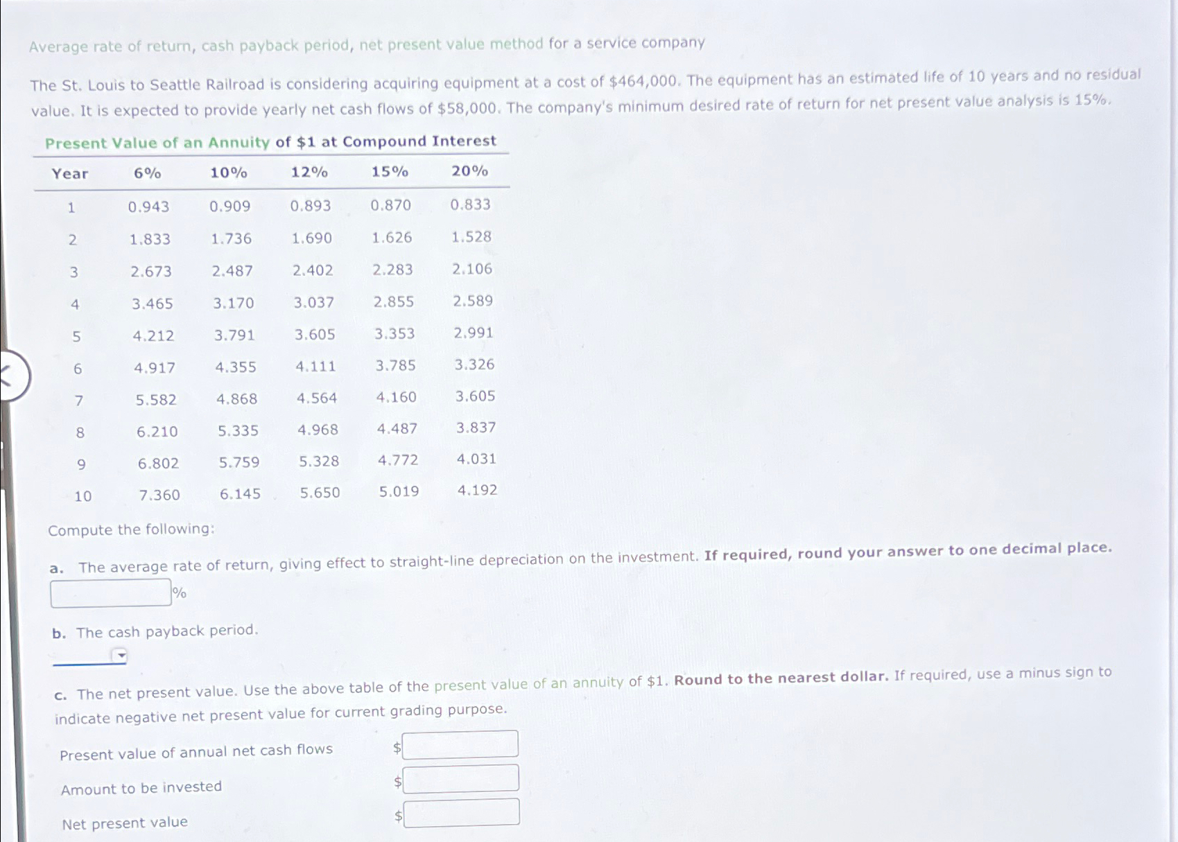 Solved Average rate of return, cash payback period, net | Chegg.com