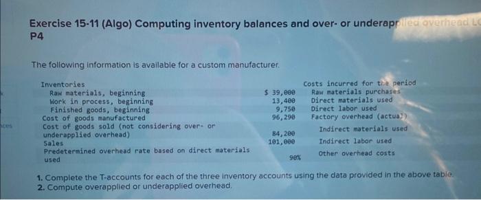 Solved Exercise 15-11 (Algo) Computing inventory balances | Chegg.com