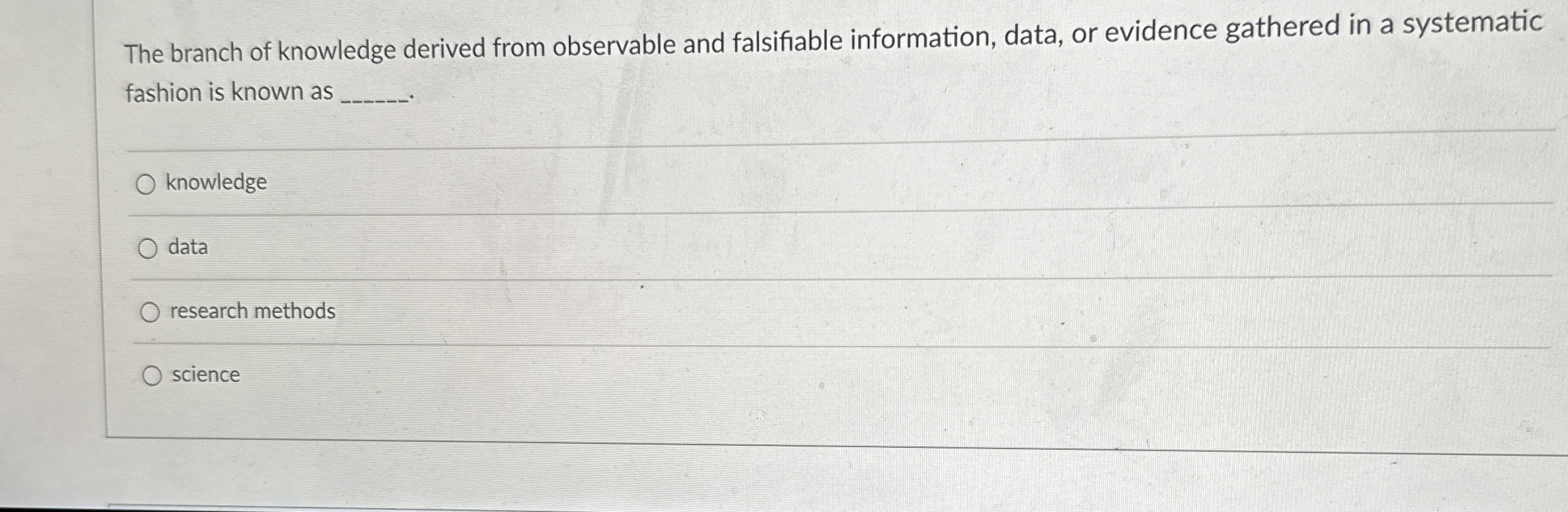 Solved The branch of knowledge derived from observable and | Chegg.com