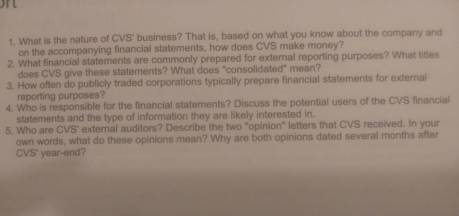 Solved 1. What is the nature of CVS' business? That is, | Chegg.com