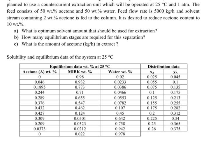 Solved planned to use a countercurrent extraction unit which | Chegg.com