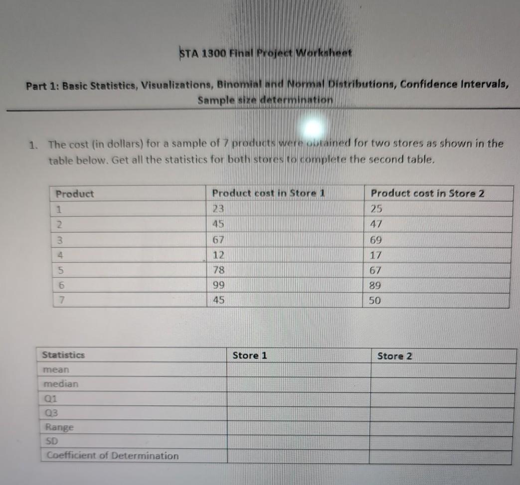Solved STA 1300 Final Project Worksheet Part 1: Basic | Chegg.com