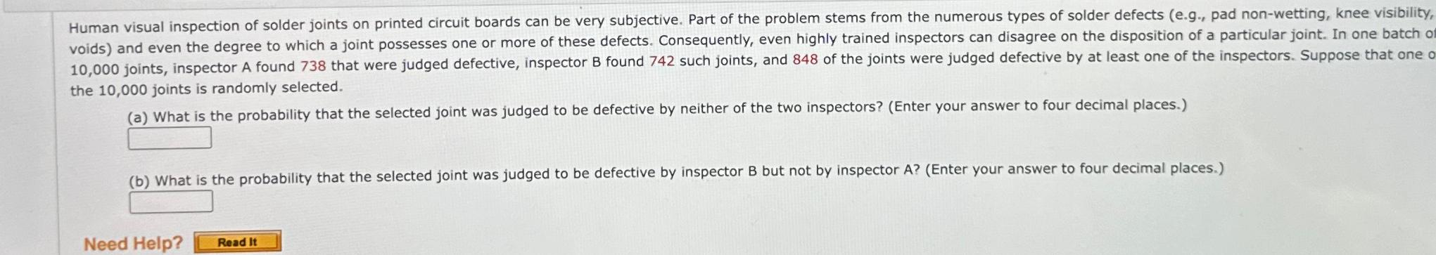Solved Human visual inspection of solder joints on printed | Chegg.com
