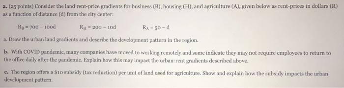 2. (25 points) Consider the land rent-price gradients | Chegg.com