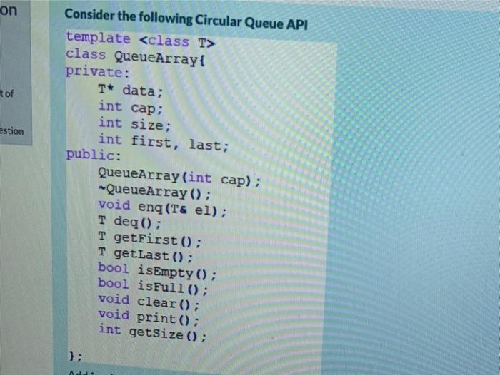 Solved on tof estion Consider the following Circular Queue | Chegg.com