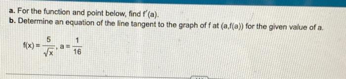Solved a. For the function and point below, find f′(a). b. | Chegg.com