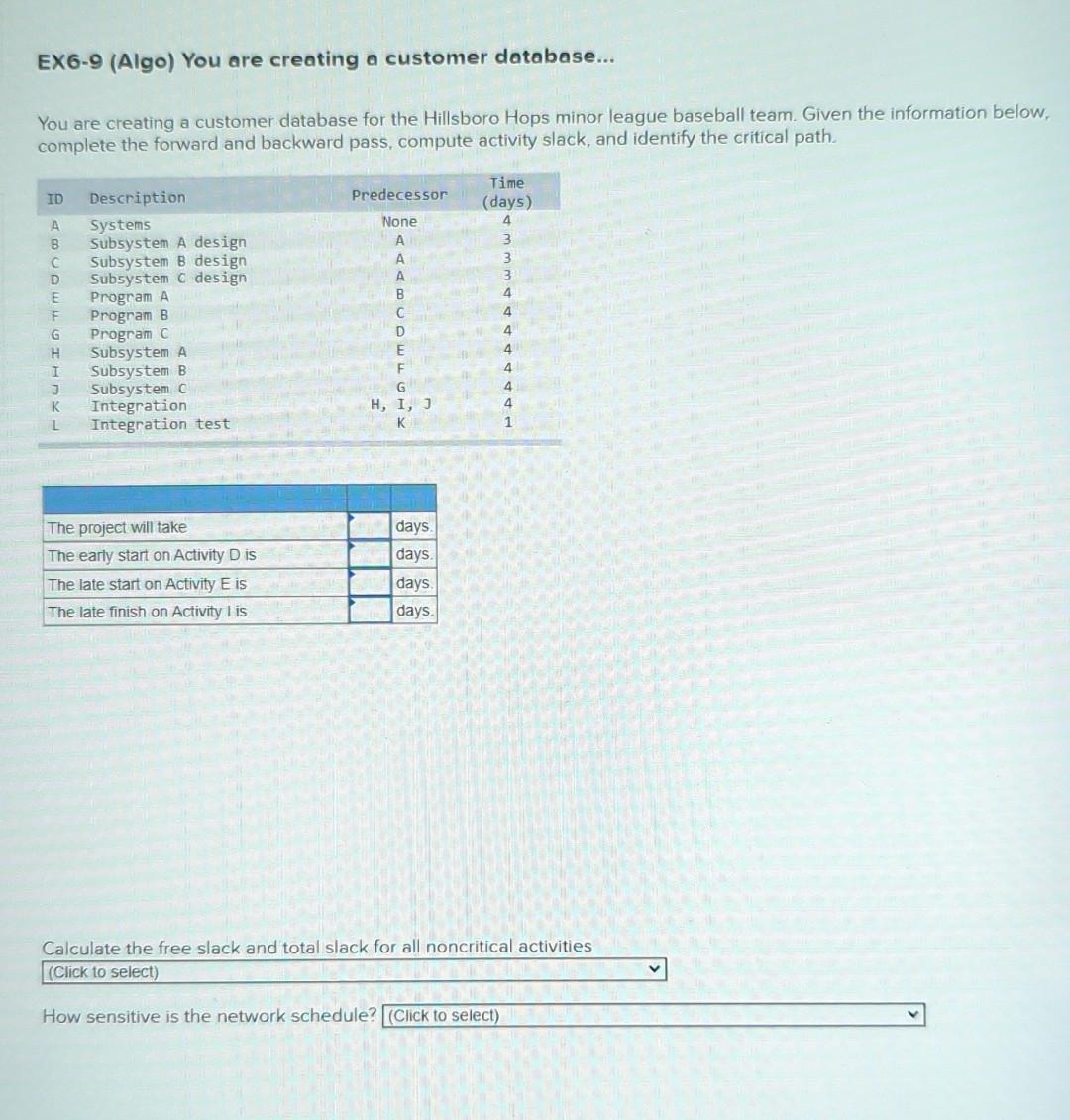 Solved EX6-9 (Algo) You are creating a customer database... | Chegg.com