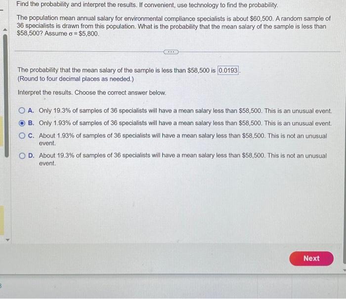 Solved Find the probability and interpret the results. If | Chegg.com