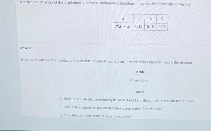 Solved Determine whether or not the distribution is a | Chegg.com