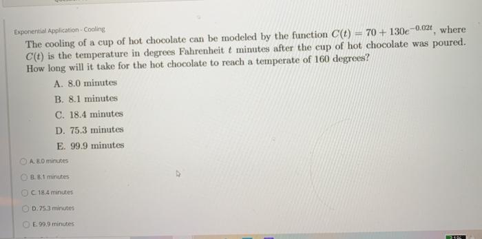 Solved Exponential Application Cooling The cooling of a cup | Chegg.com