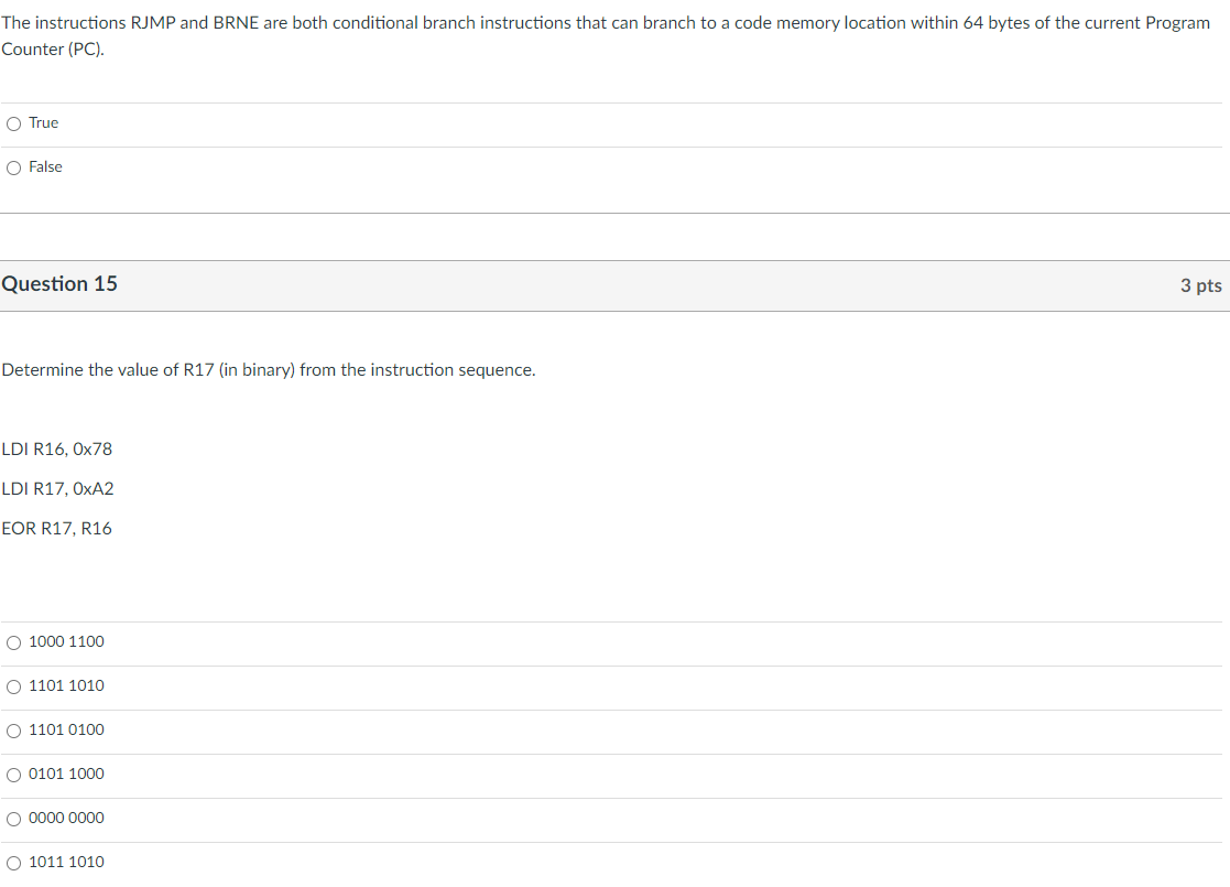 Solved The instructions RJMP and BRNE are both conditional | Chegg.com