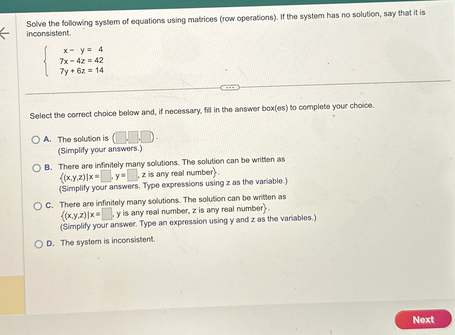 Solved Solve The Following System Of Equations Using