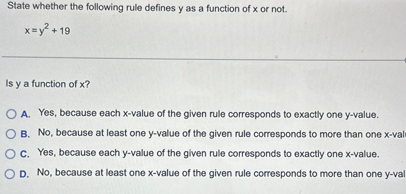 Solved State whether the following rule defines y ﻿as a | Chegg.com