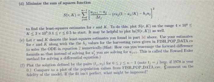 Solved (d) Minimize the sum of squares function | Chegg.com