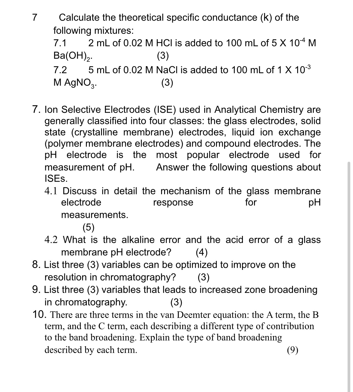 Solved 7 ﻿Calculate the theoretical specific conductance (k) | Chegg.com
