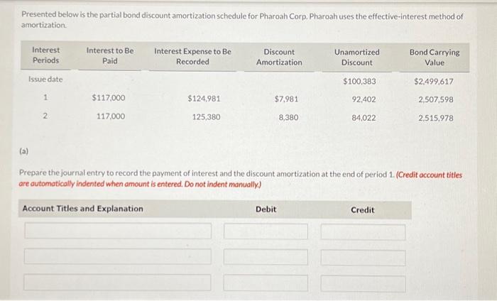 Solved Presented below is the partial bond discount | Chegg.com