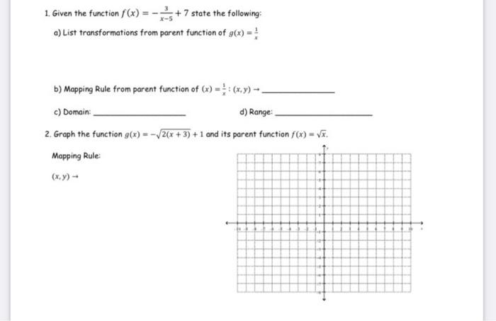Solved 1. Given the function f(x)=−x−53+7 state the | Chegg.com