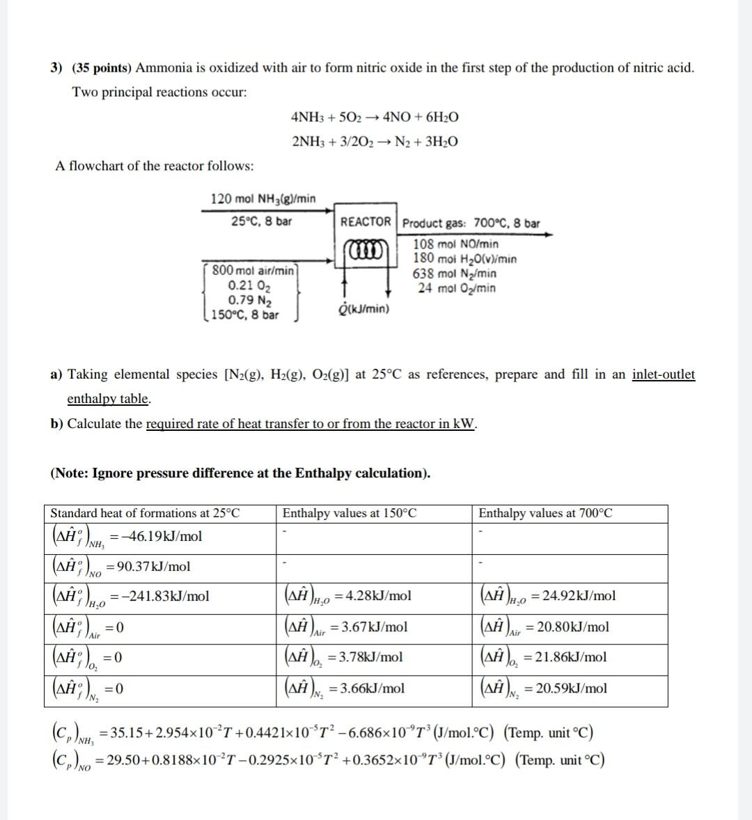Solved 3) (35 points) Ammonia is oxidized with air to form | Chegg.com Solved 3) (35 points) Ammonia is oxidized with air to form | Chegg.com