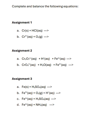 Solved Complete and balance the following | Chegg.com