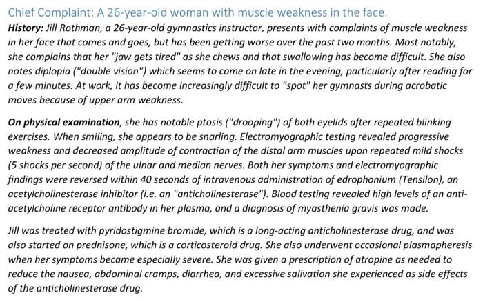 Solved Chief Complaint: A 26-year-old woman with muscle | Chegg.com