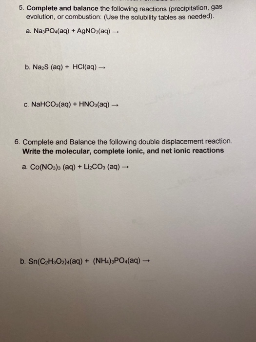 Solved 5. Complete and balance the following reactions | Chegg.com