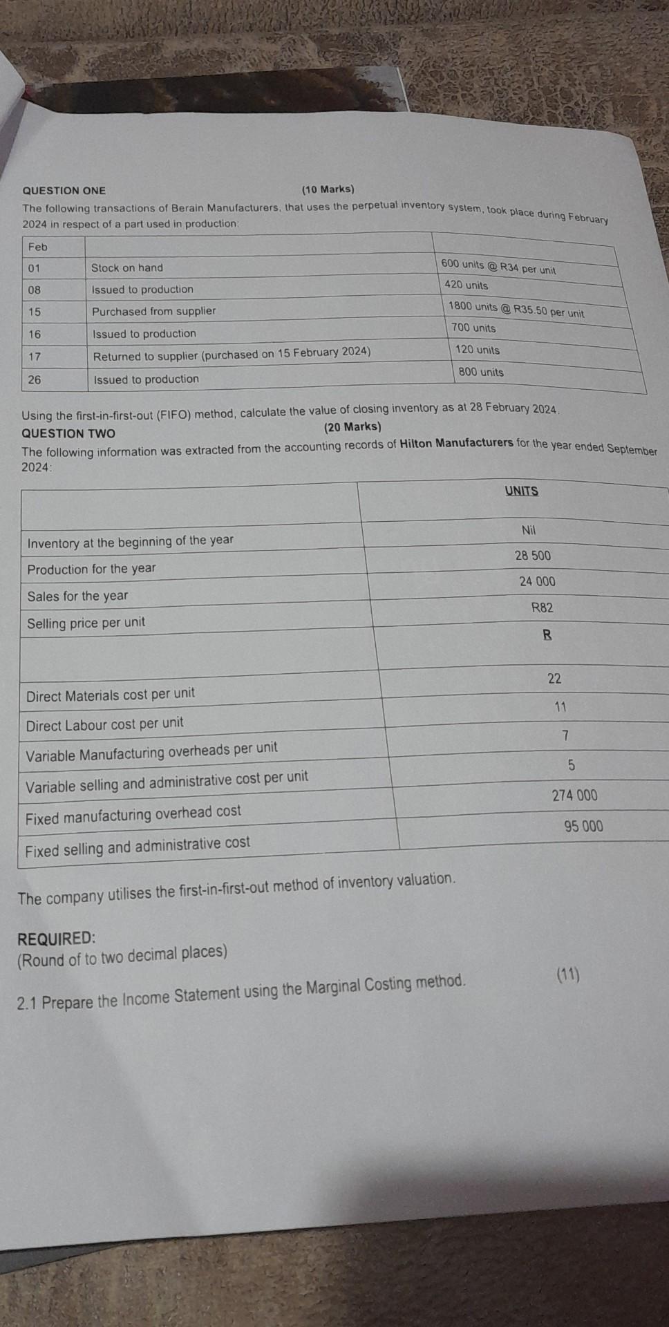 Solved QUESTION ONE (10 Marks) The following transactions of | Chegg.com