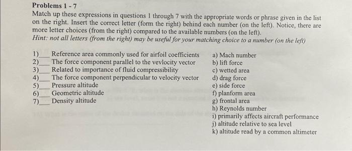 Solved Problems 1-7 Match up these expressions in questions | Chegg.com