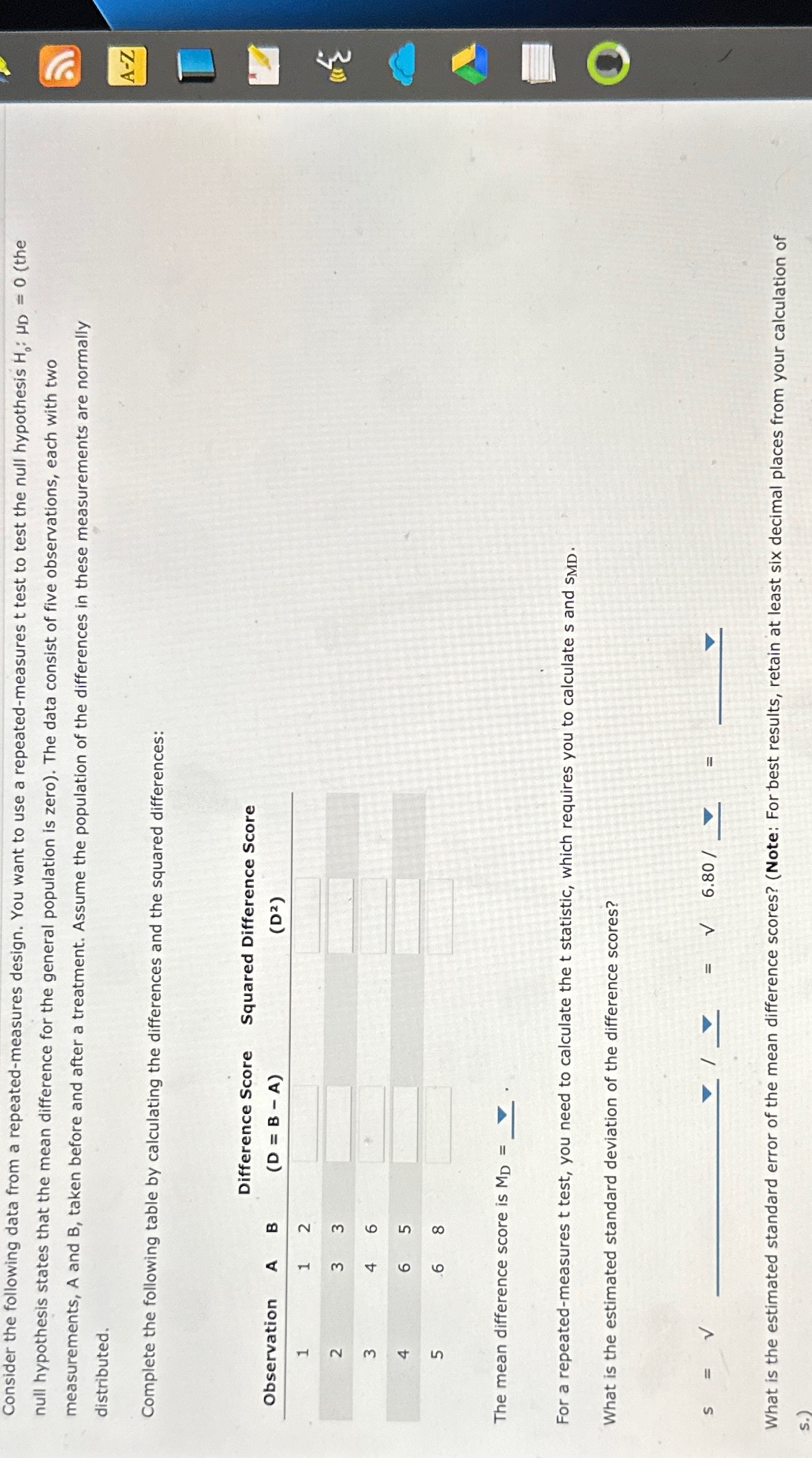Solved Consider the following data from a repeated-measures | Chegg.com