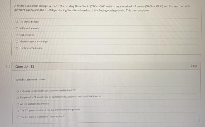 Solved A single nucleotide change in the DNA encoding Beta | Chegg.com